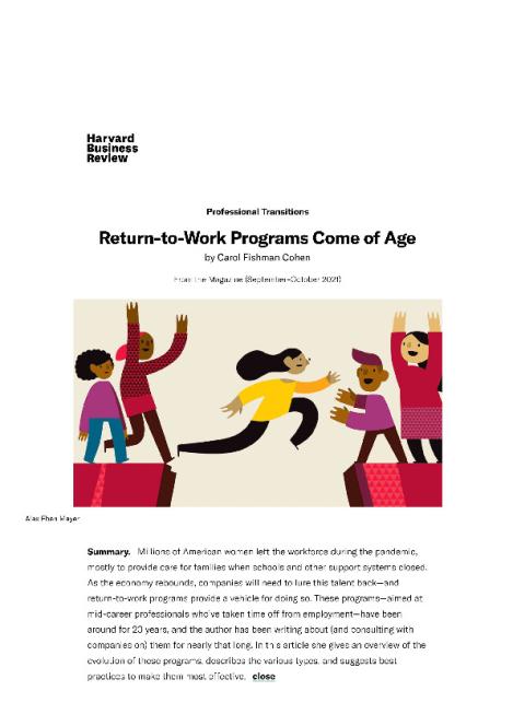 Harvard Business Review - Return to work programs come of age - Department of Employment and ...